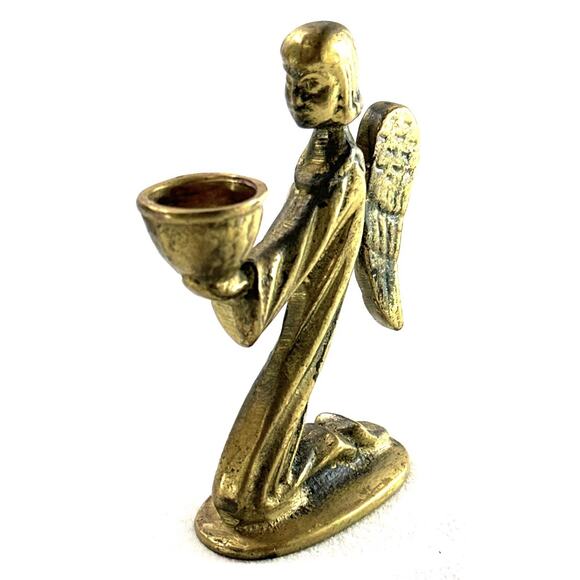 Holiday | Mid Century Solid Brass Metal Angel Candle Holder Handmade In ...
